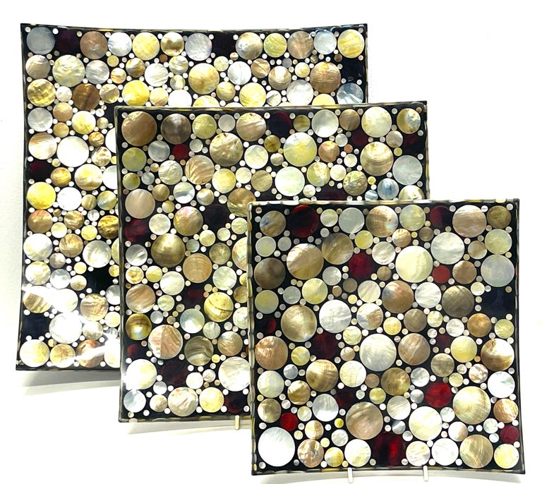 Three Colorful Graduated Inlaid Shell 'Dots Obsession' Pattern Concave ...