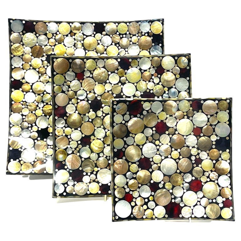 Three Colorful Graduated Inlaid Shell 'Dots Obsession' Pattern Concave ...