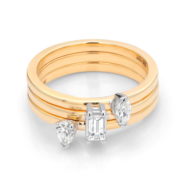 Three-Diamond Yellow Gold Stacking Bands Sold as a Set at 1stDibs