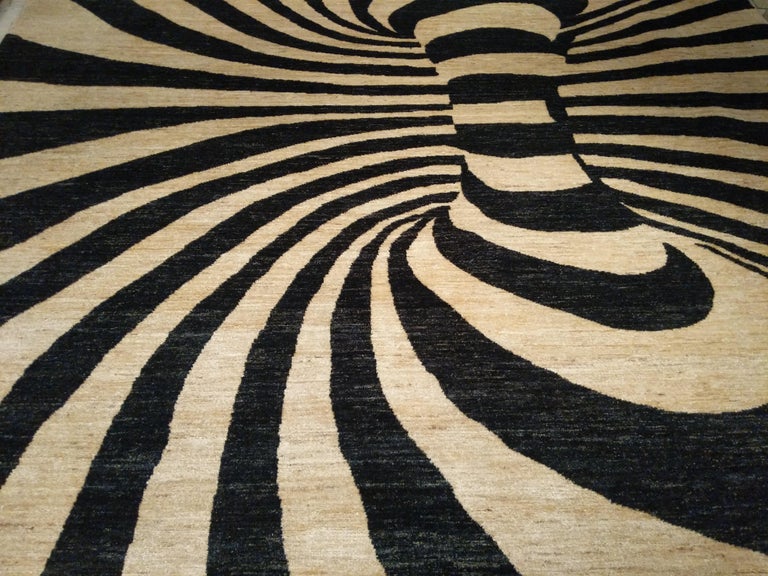Three Dimensional Ivory/Black Vortex Design Rug at 1stDibs