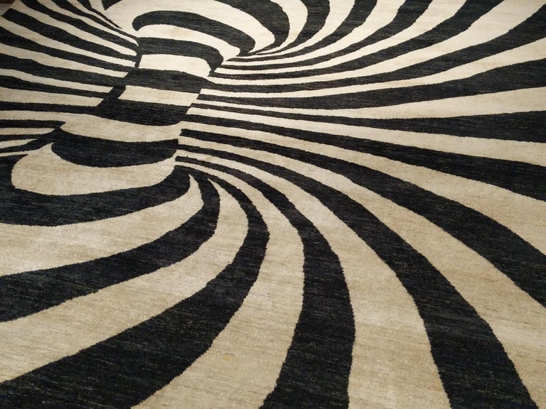 Three Dimensional Ivory/Black Vortex Design Rug at 1stDibs