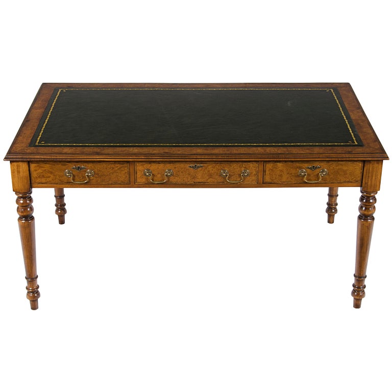 Three-Drawer Burled Walnut Writing Table Library Desk with Three ...
