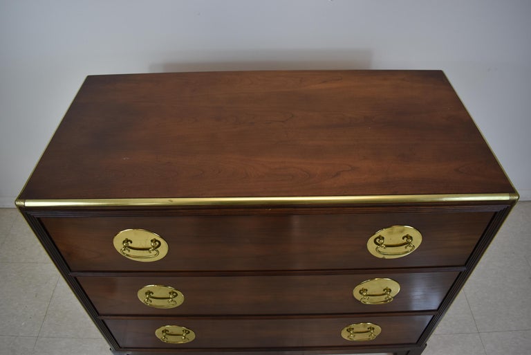 Three-Drawer Cherry and Brass Asian Style Chest by Baker Furniture ...