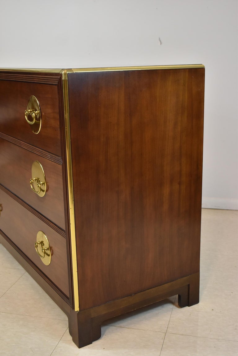 Three-Drawer Cherry and Brass Asian Style Chest by Baker Furniture ...