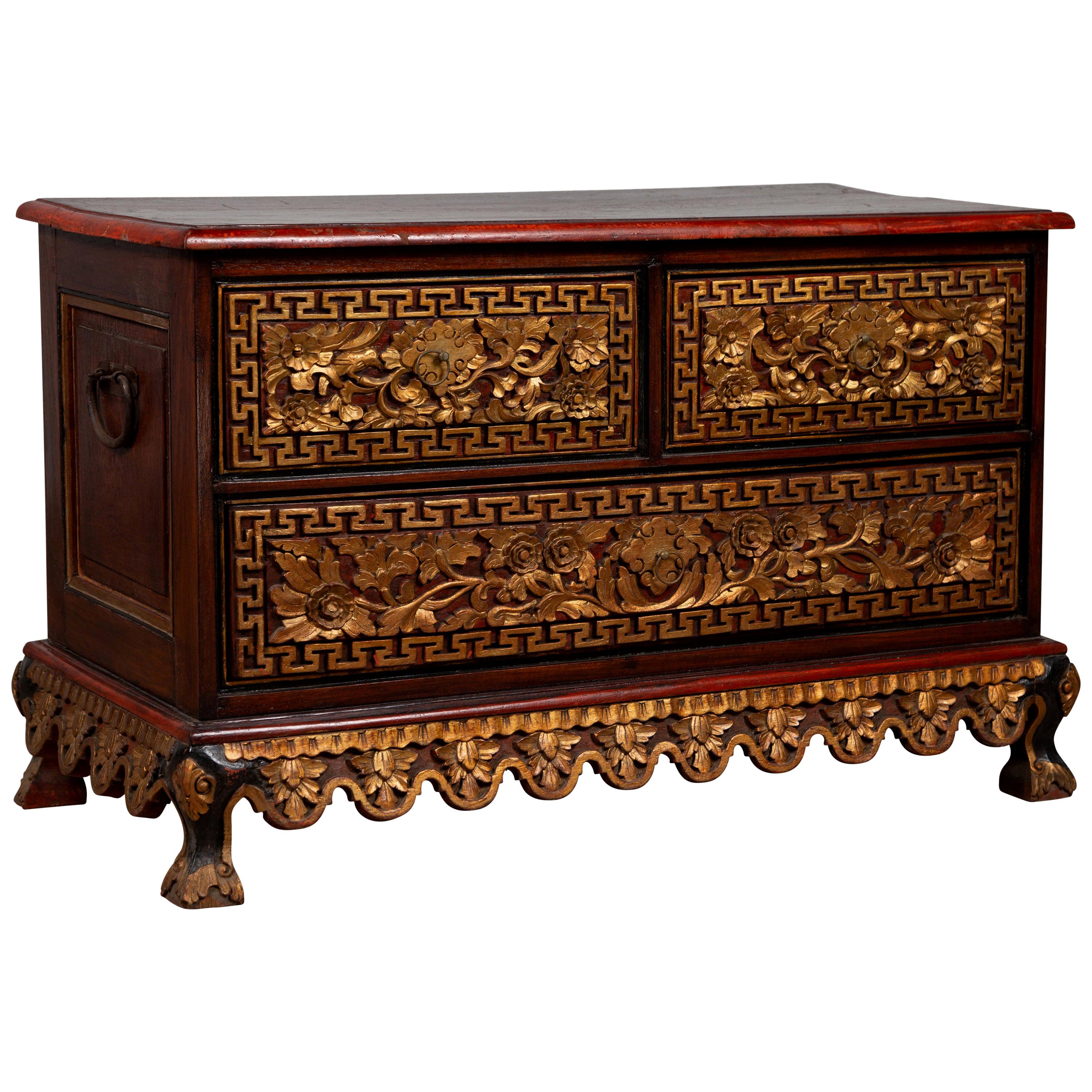 Three-Drawer Dresser from Madura with Richly Carved Floral Decor and ...