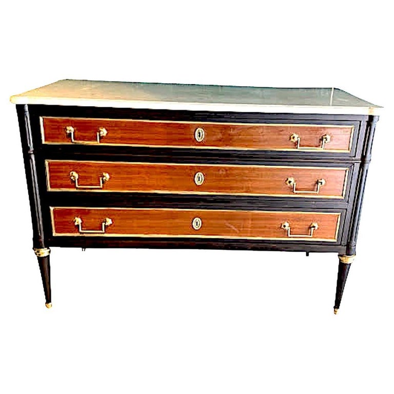 Three Drawer Elm Wood with Ebonized Frame Commode, France, 1980s For ...