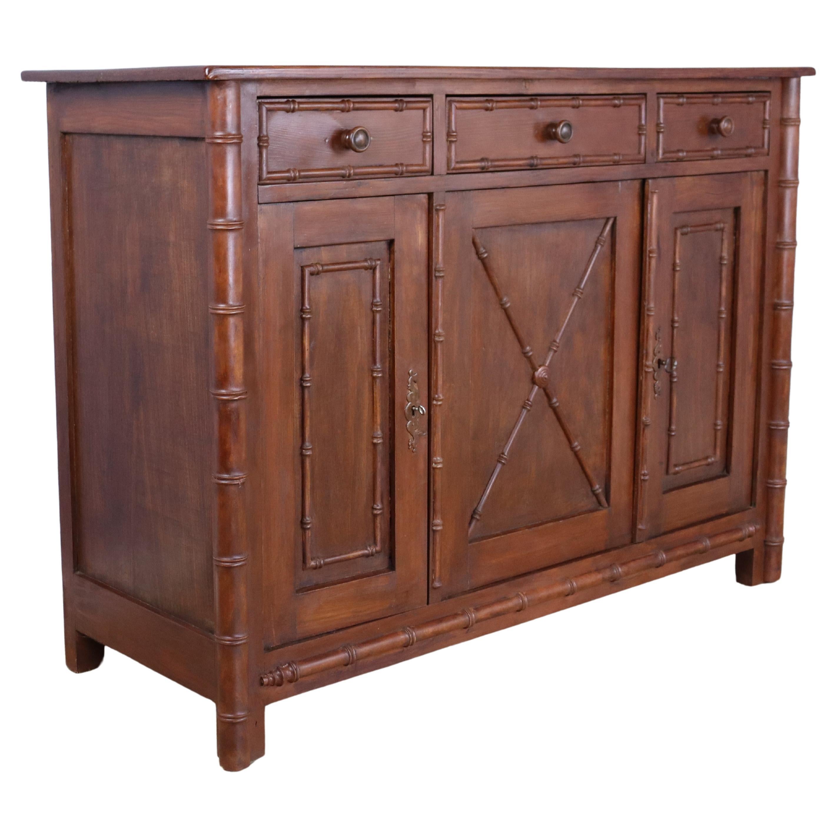 Three Drawer Faux Bamboo Buffet For Sale at 1stDibs