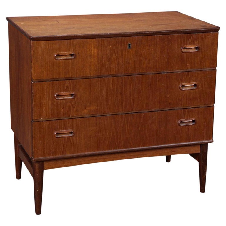 Three Drawer Vodder Style Teak Gentlemans Chest For Sale at 1stDibs