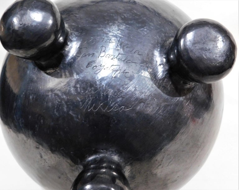 Three Footed Oaxaca Mexico Large Black Art Pottery Vase Signed Dona ...