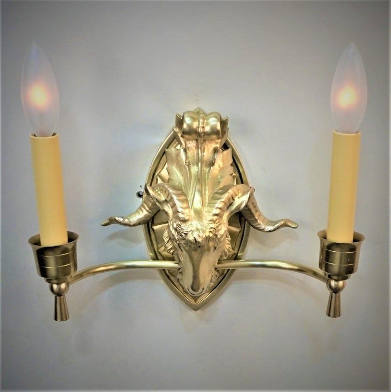 French Bronze Rams Head Wall Sconce For Sale at 1stDibs