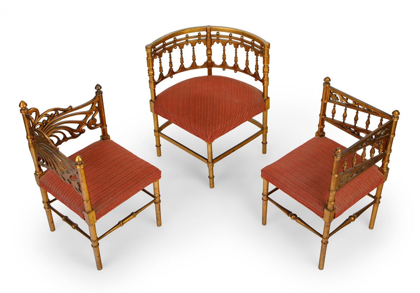 Three Giltwood and Upholstered French Provincial meets Art Nouveau ...