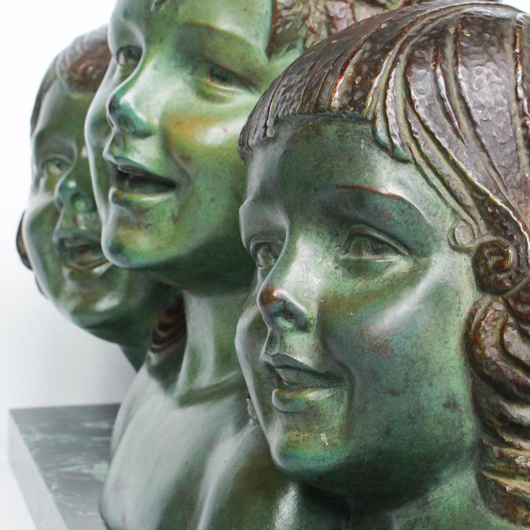 Demétre Chiparus "Three Girls" signed Bronze Sculpture Set on a Marble ...