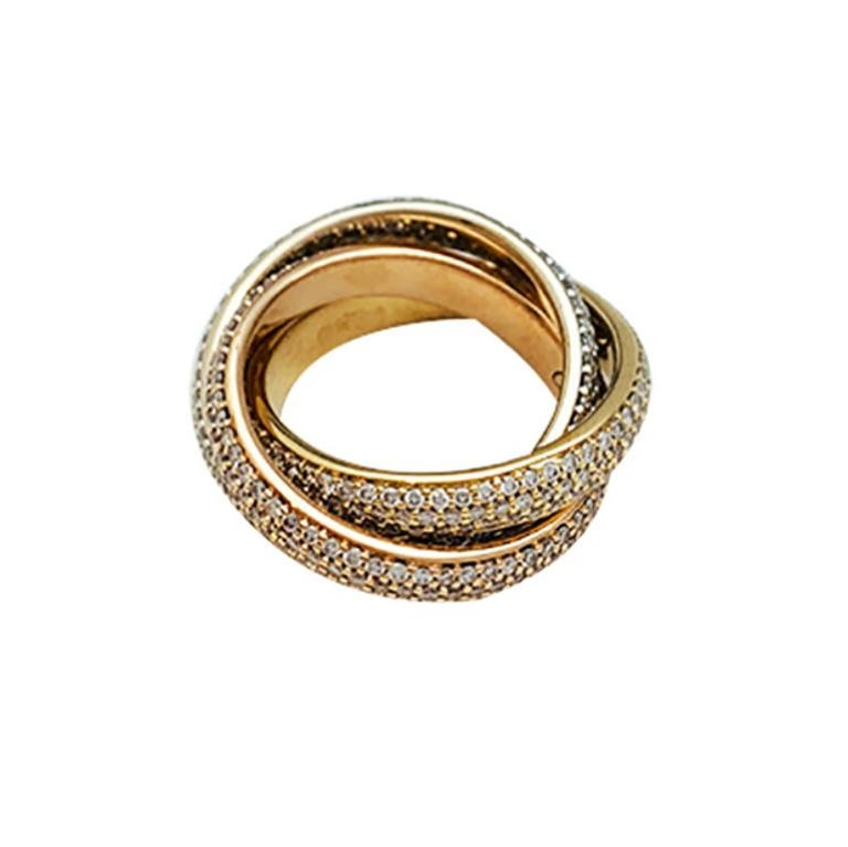 Three Golds Cartier "Trinity" Ring, Diamonds For Sale at 1stDibs