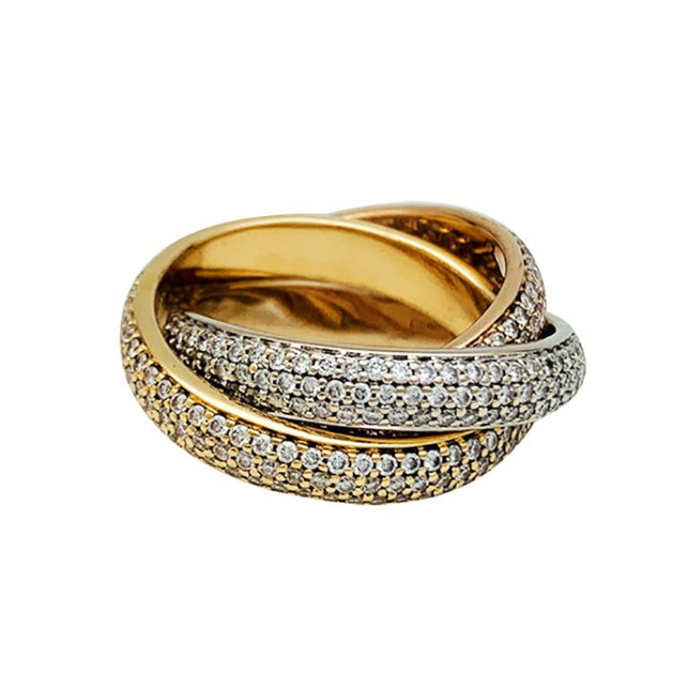 Three Golds Cartier "Trinity" Ring, Diamonds For Sale at 1stDibs