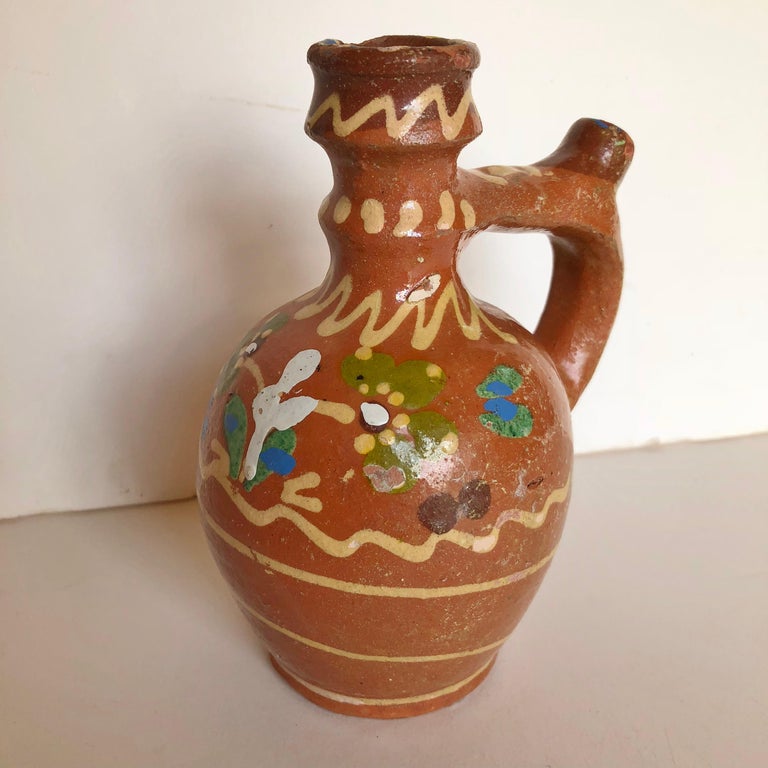 Group of Three Terracotta Pottery Folk Art Carafes from Transylvania ...
