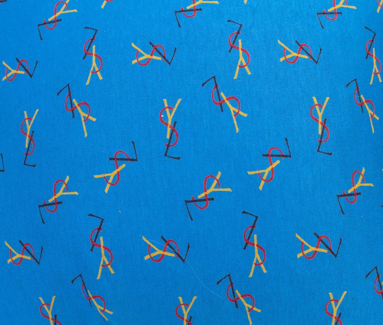 Three Handmade Pillows with YSL Logo Print, Fabric from 1980s For Sale ...