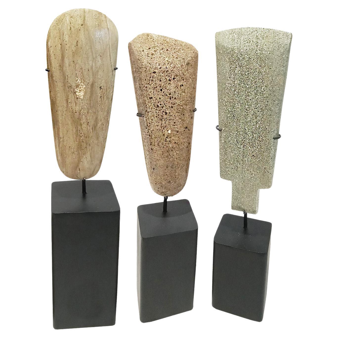 Three Indonesian Volcanic Stone Blades, Mounted For Sale at 1stDibs