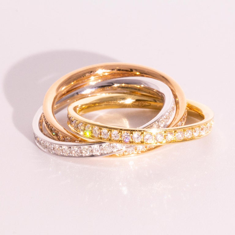 Three Interlocking Diamond and Three-Tone 18 Carat Gold Rings at 1stDibs