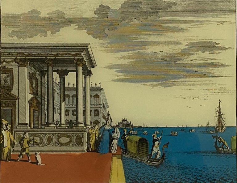 Three Italian Hand Colored Engraving Prints with Metallic ...