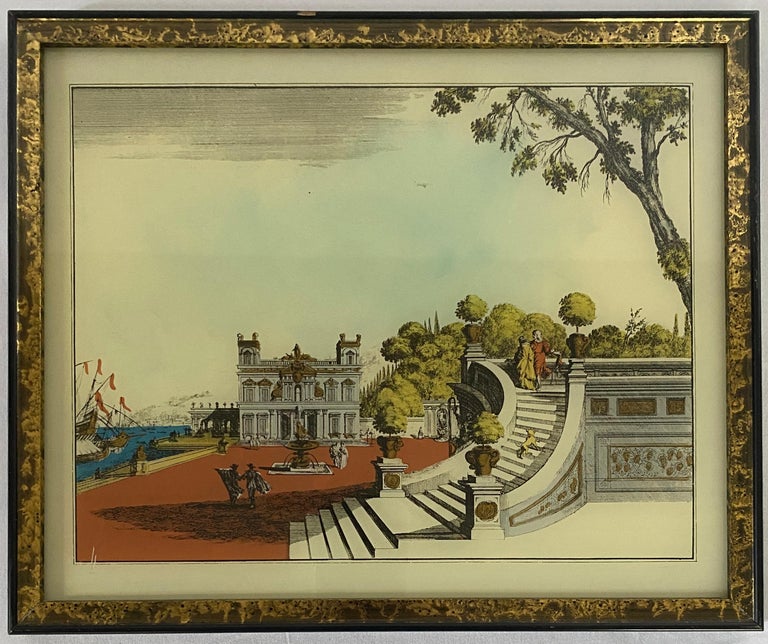 Three Italian Hand Colored Engraving Prints with Metallic ...