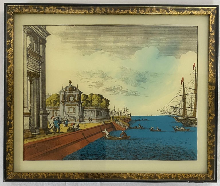 Three Italian Hand Colored Engraving Prints with Metallic ...