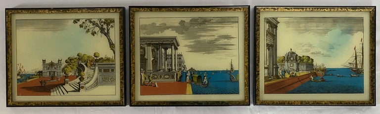Three Italian Hand Colored Engraving Prints with Metallic ...