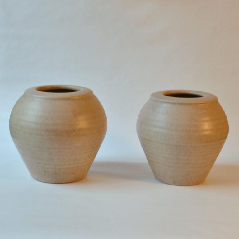 Three Ivory White 1980's Studio Pottery Vases For Sale at 1stDibs