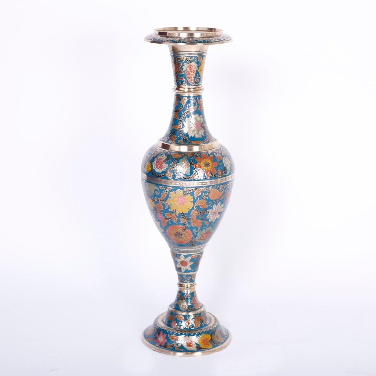 Three Large Anglo-Indian Brass and Enamel Urns at 1stDibs