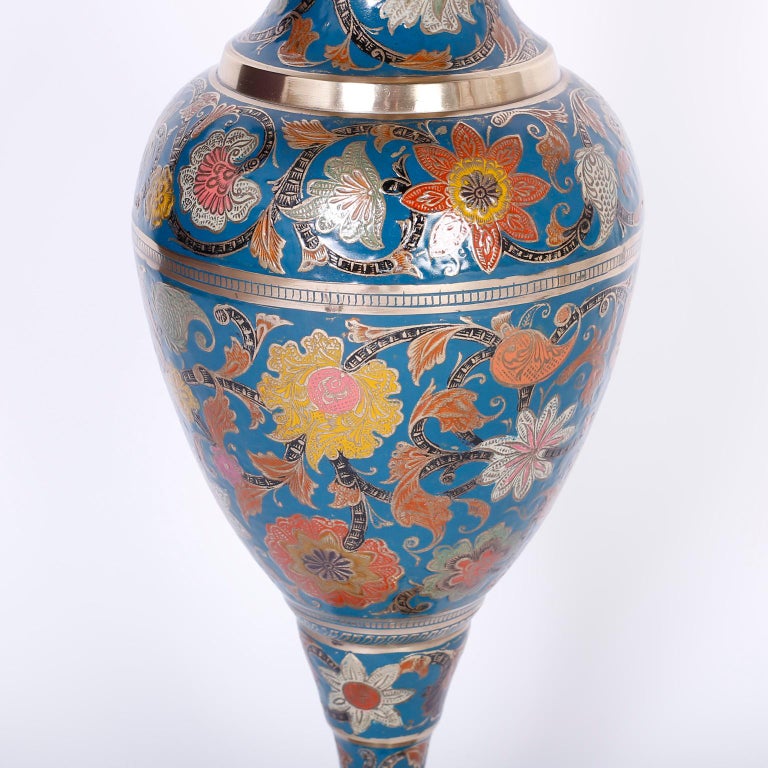 Three Large Anglo-Indian Brass and Enamel Urns at 1stDibs