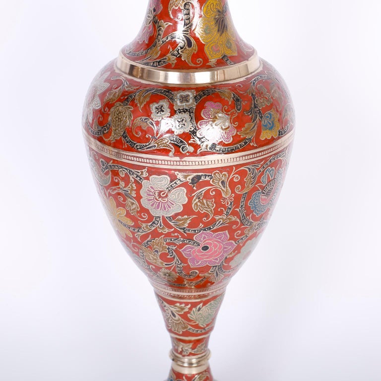Three Large Anglo-Indian Brass and Enamel Urns at 1stDibs