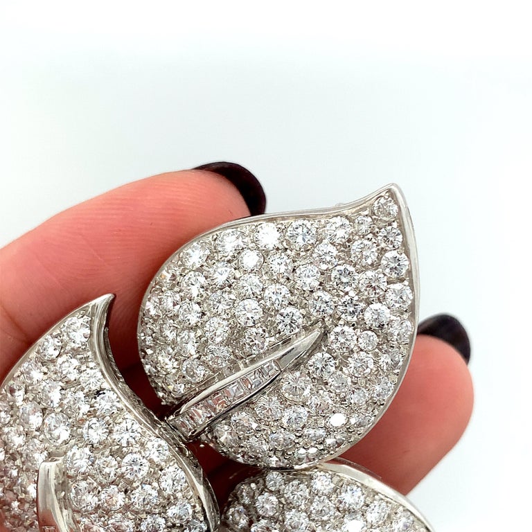 Three Leaves Diamond White Gold Brooch For Sale at 1stDibs