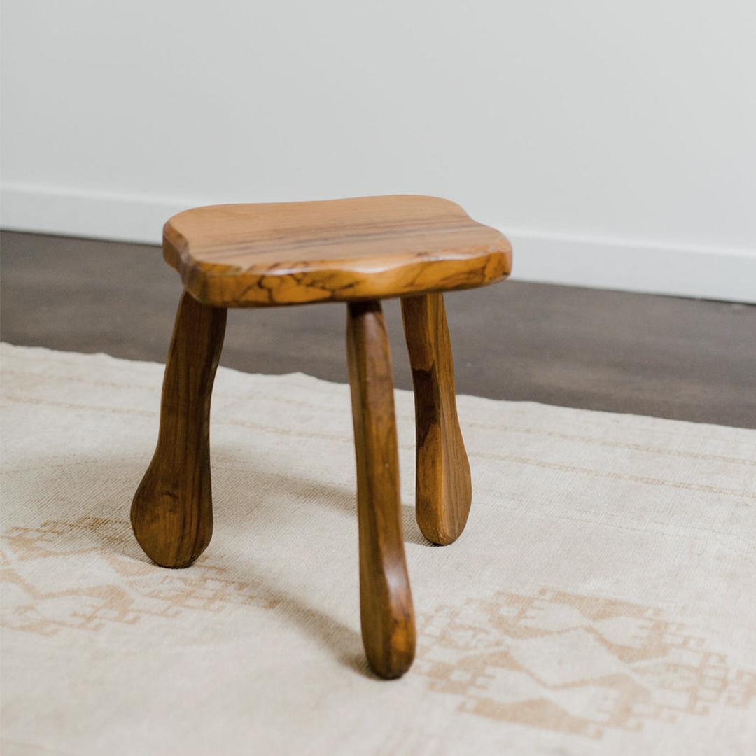 Three-Legged Brutalist Wooden Stool at 1stDibs