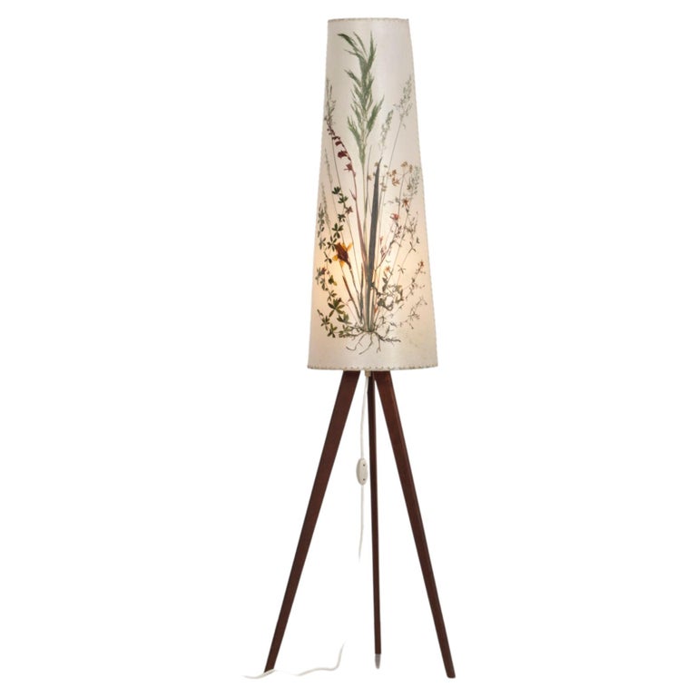 Three-Legged Floor Lamp with Real Dried Flowers from the 50s For Sale ...