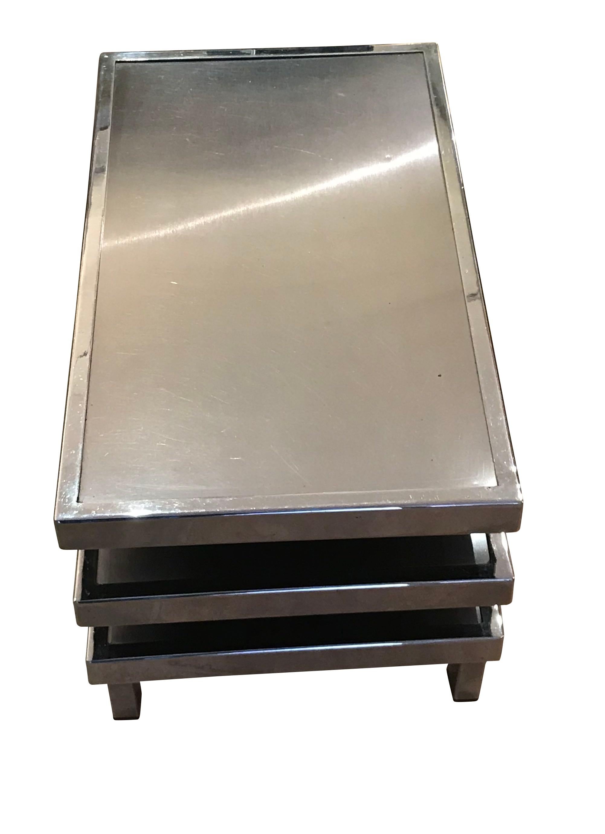 Three Level Polished Nickel Folding Coffee Table, France, Midcentury ...