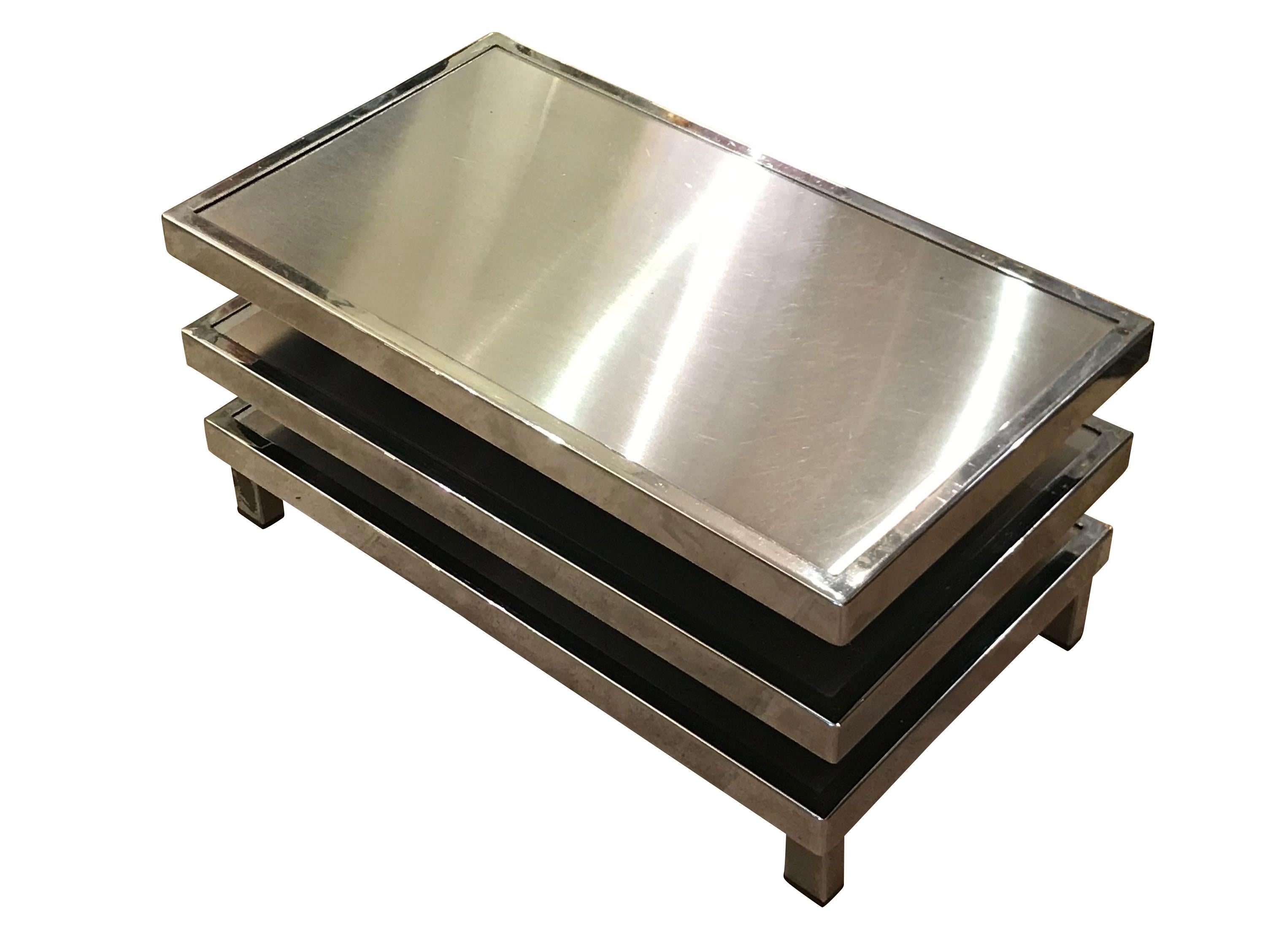 Three Level Polished Nickel Folding Coffee Table, France, Midcentury ...