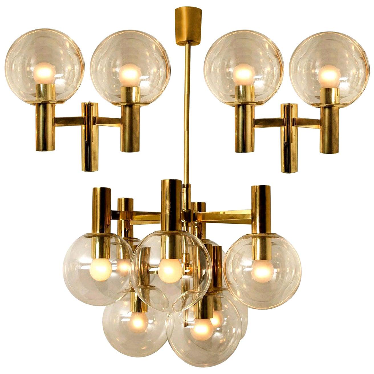 Set of Three Brass and Glass Light Fixtures in the Style of Jakobsson ...