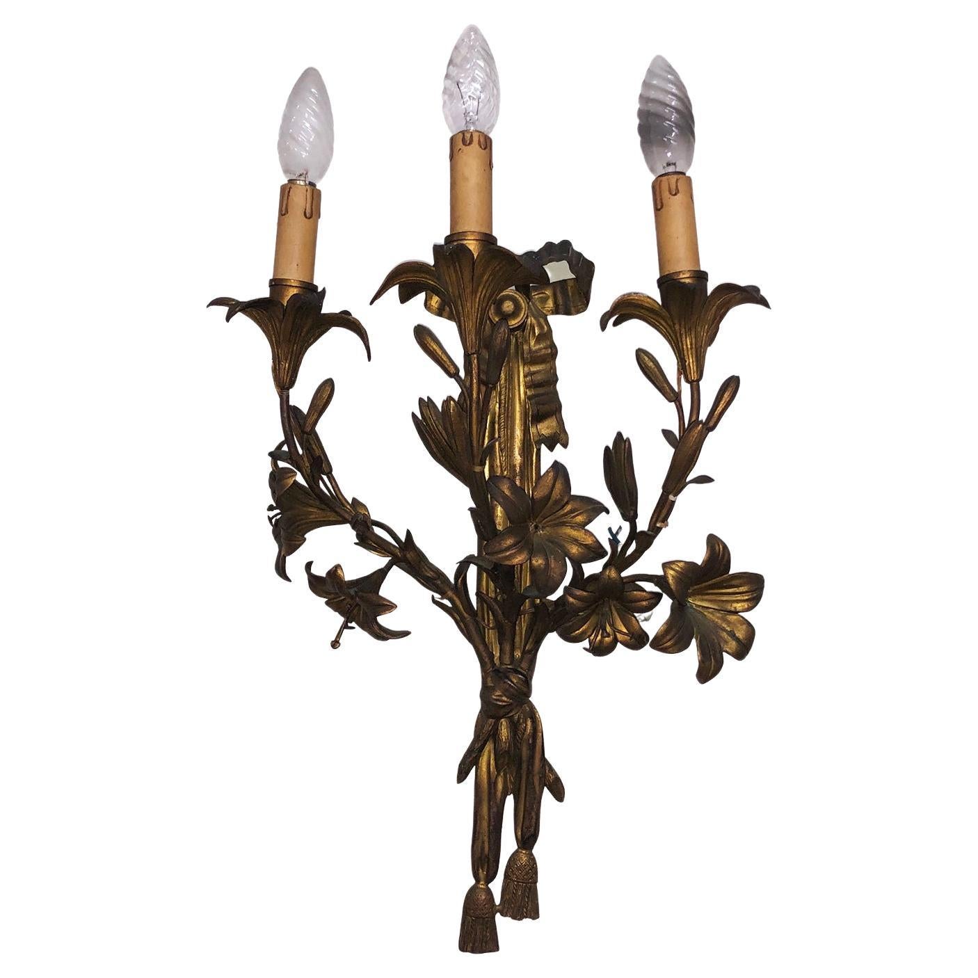 17th Century Dutch Brass Three-Light Sconce with Deer Stag Design at ...