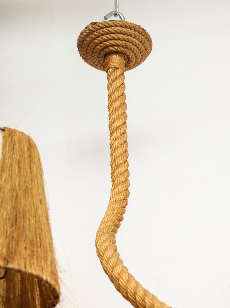 Three Lights Rope Chandelier by Audoux Minet, France, 1960s at 1stDibs