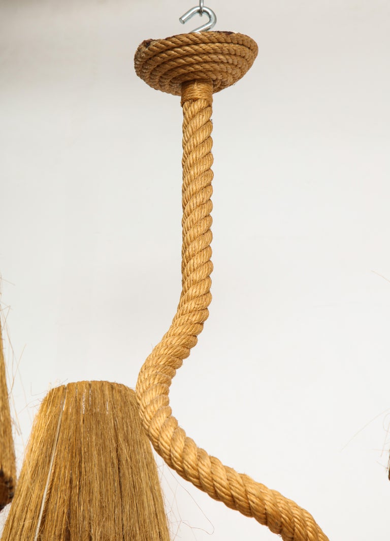 Three Lights Rope Chandelier by Audoux Minet, France, 1960s at 1stDibs