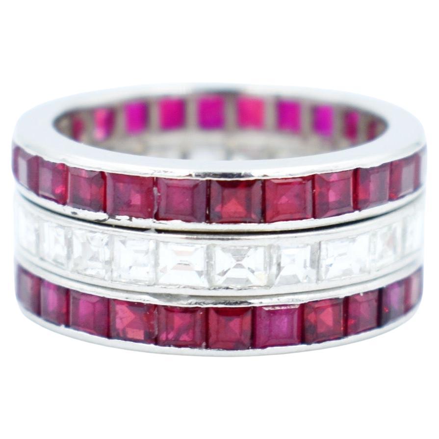 Three-line American wedding band in platinum with ruby diamonds - Art ...
