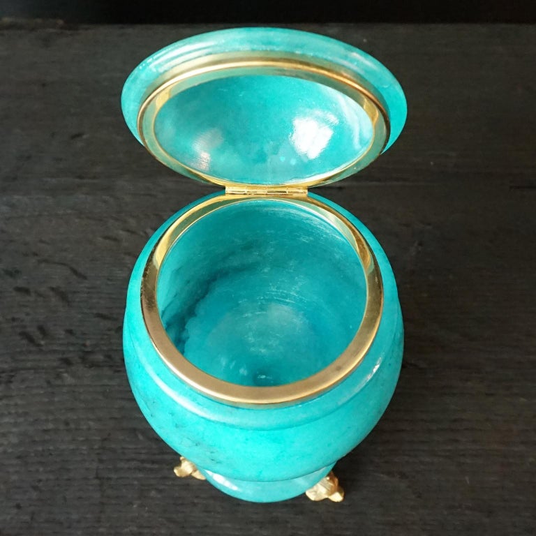 Three MCM Italian Alabaster and Brass Claw Dolphin Footed Lidded ...