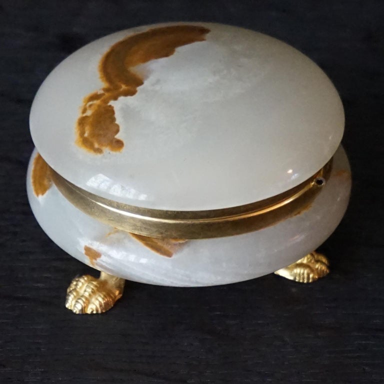 Three MCM Italian Alabaster and Brass Claw Dolphin Footed Lidded ...