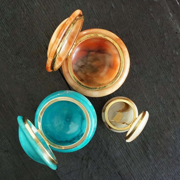 Three MCM Italian Alabaster and Brass Claw Dolphin Footed Lidded ...