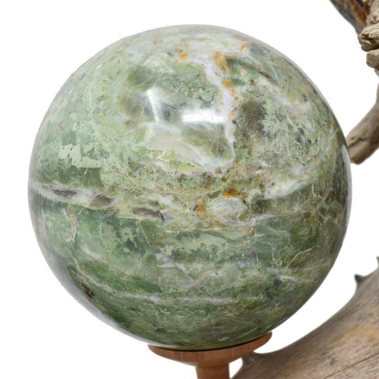 Three Mineral Spheres Mounted on an Organic Wood Branch For Sale at 1stDibs