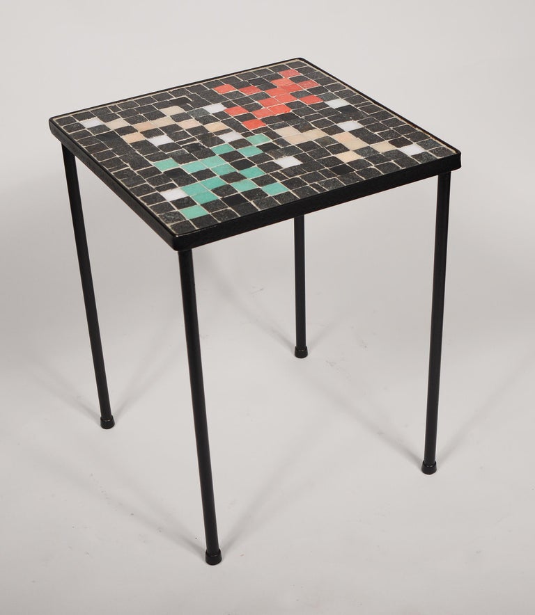 Three Nesting Mid Century Iron and Mosaic Glass Tiles Table at 1stDibs