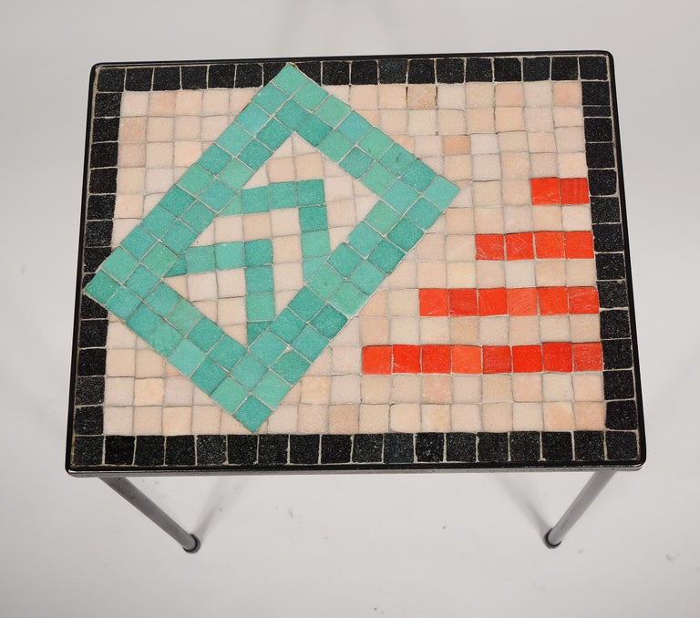 Three Nesting Mid Century Iron and Mosaic Glass Tiles Table at 1stDibs
