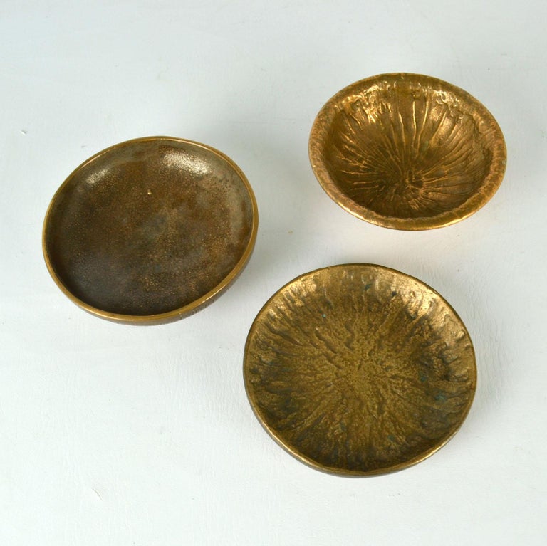 Three Organic Hand Crafted Cast Bronze Bowls, 1970's For Sale at 1stDibs