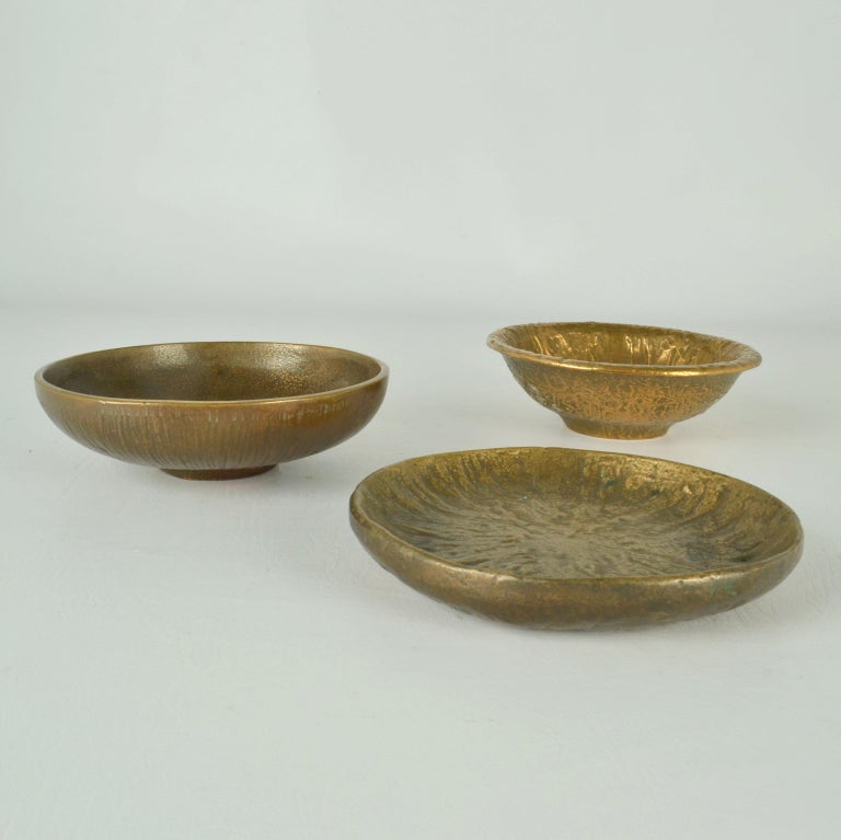 Three Organic Hand Crafted Cast Bronze Bowls, 1970's For Sale at 1stDibs