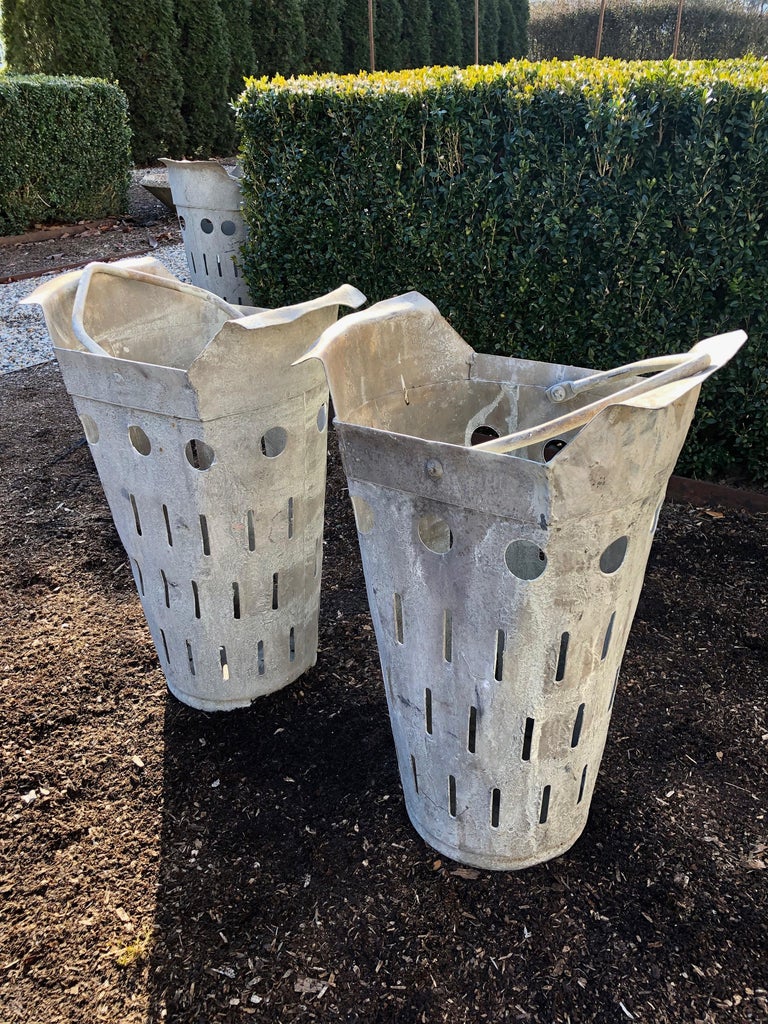Two Pairs of French Perforated Zinc Florist Pots with Handles For Sale ...