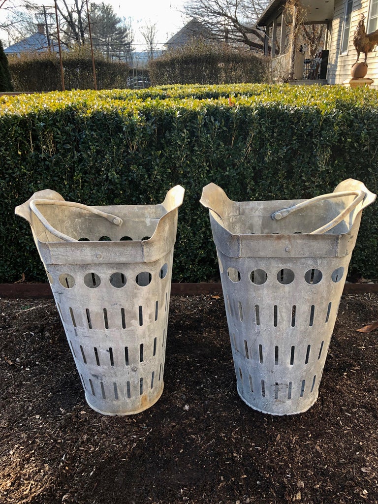 Two Pairs of French Perforated Zinc Florist Pots with Handles For Sale ...